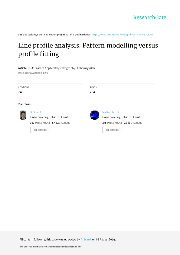 (PDF) Line profile analysis: pattern modelling versus profile fitting