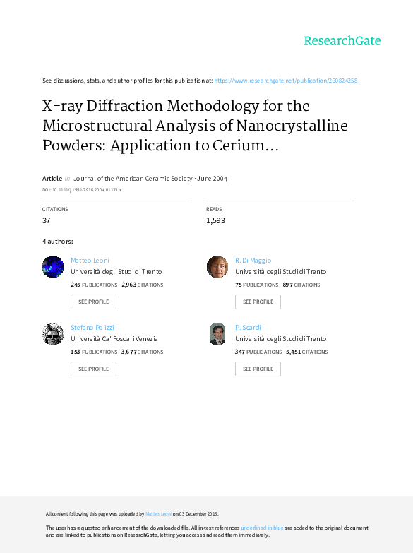 (PDF) X-ray powder diffraction ab initio structure solution of materials from solid state ...