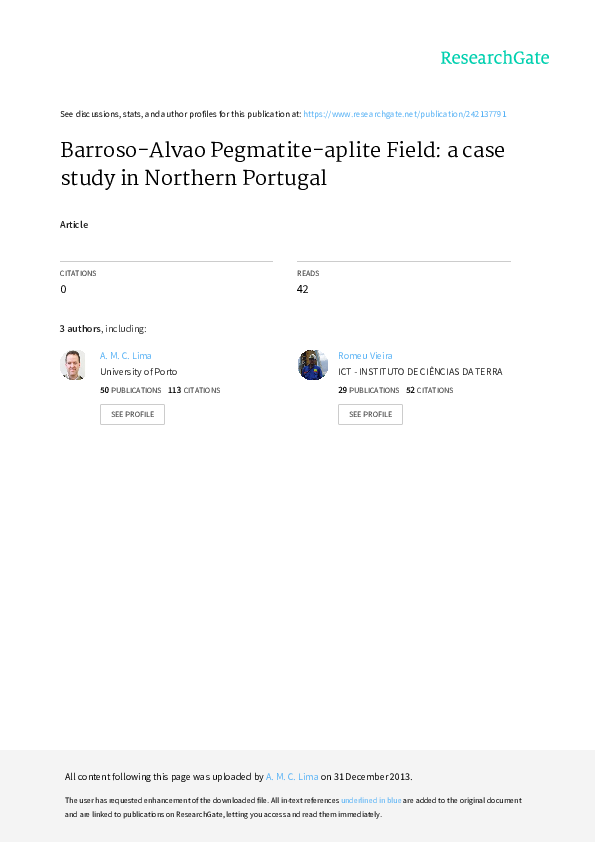 (PDF) Barroso-Alvao Pegmatite-aplite Field: a case study in Northern Portugal