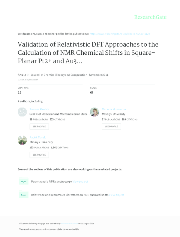 (PDF) Validation of Relativistic DFT Approaches to the Calculation of NMR Chemical Shifts in ...