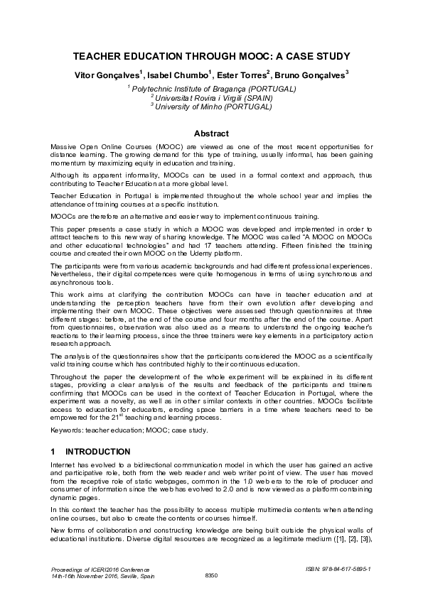 (PDF) Teacher education through MOOC: A case study