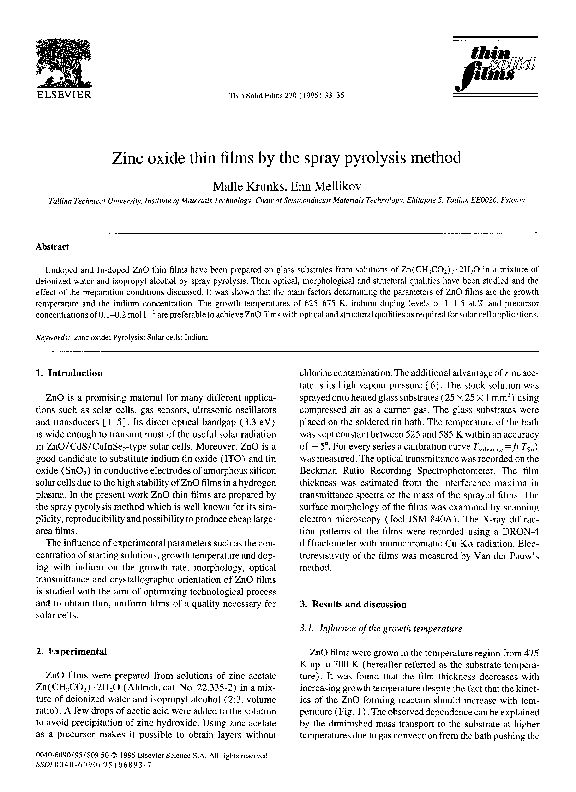 (PDF) Zinc oxide thin films by the spray pyrolysis method