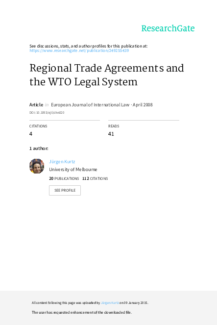 (PDF) Regional trade agreements and the WTO legal system