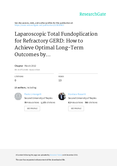 (PDF) Laparoscopic Total Fundoplication for Refractory GERD: How to ...