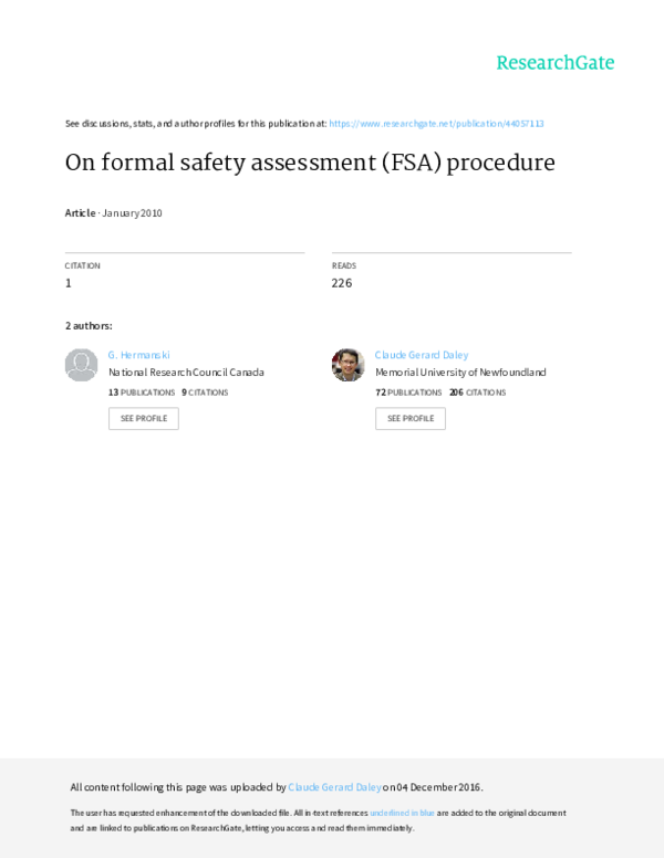 (PDF) On formal safety assessment (FSA) procedure