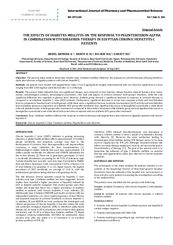 (PDF) THE EFFECTS OF DIABETES MELLITUS ON THE RESPONSE TO PEGINTERFERON ...