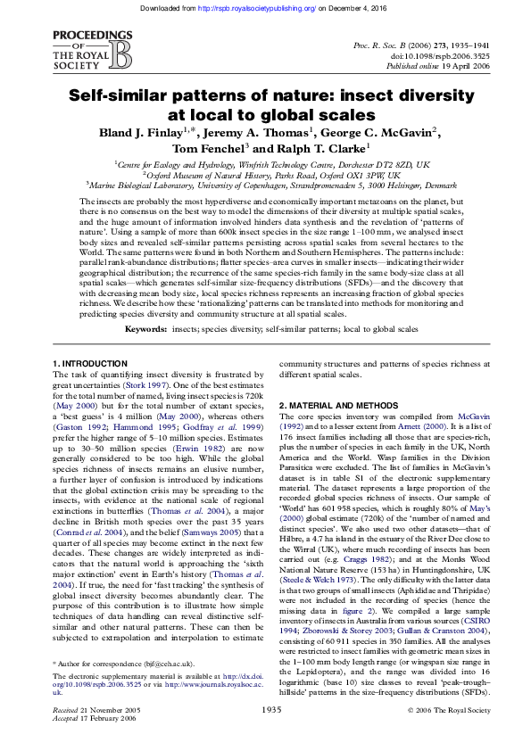 (PDF) Self-similar patterns of nature: insect diversity at local to ...