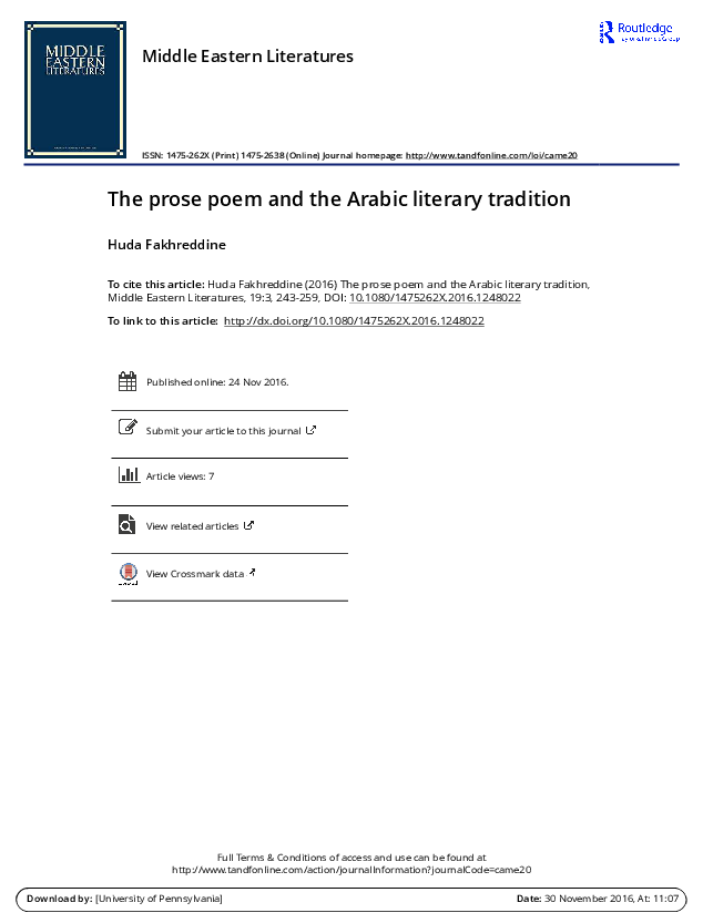 (PDF) The prose poem and the Arabic literary tradition