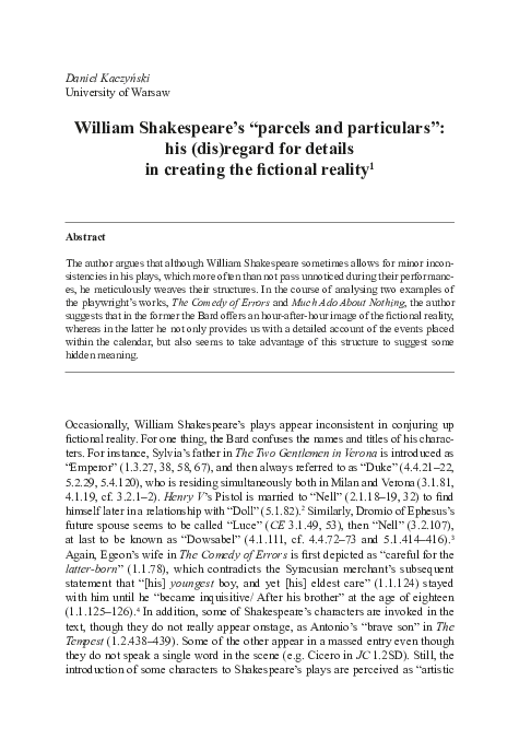 (PDF) William Shakespeare's "parcels and particulars": His (Dis)Regard ...