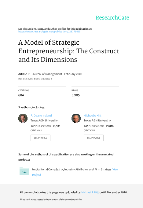 (PDF) A Model of Strategic Entrepreneurship: The Construct and its ...