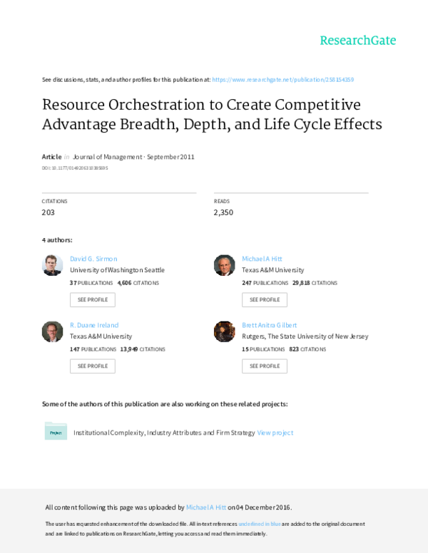 (PDF) Resource Orchestration to Create Competitive Advantage: Breadth ...