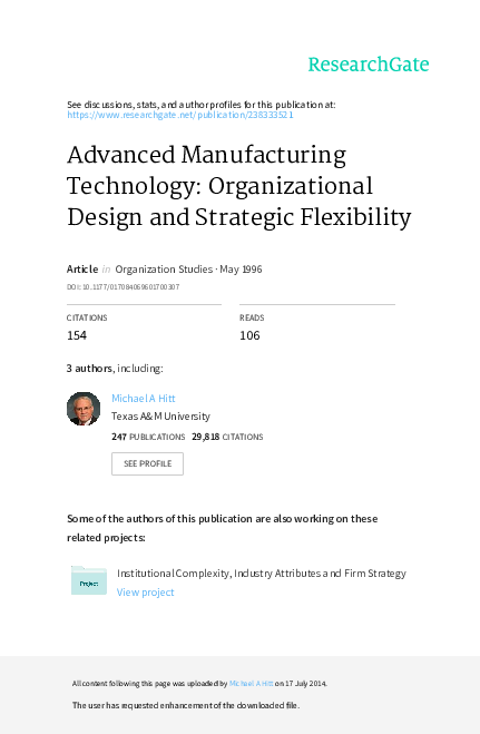 (PDF) Advanced Manufacturing Technology: Organizational Design and ...