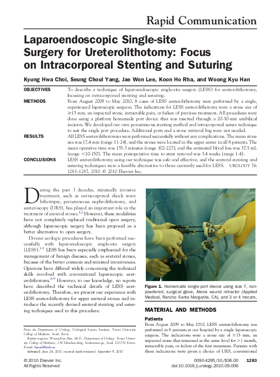 (PDF) Laparoendoscopic Single-site Surgery for Ureterolithotomy: Focus ...