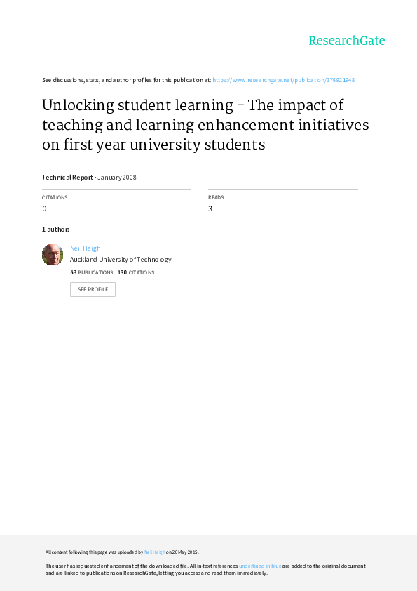 (PDF) Unlocking student learning - The impact of teaching and learning ...