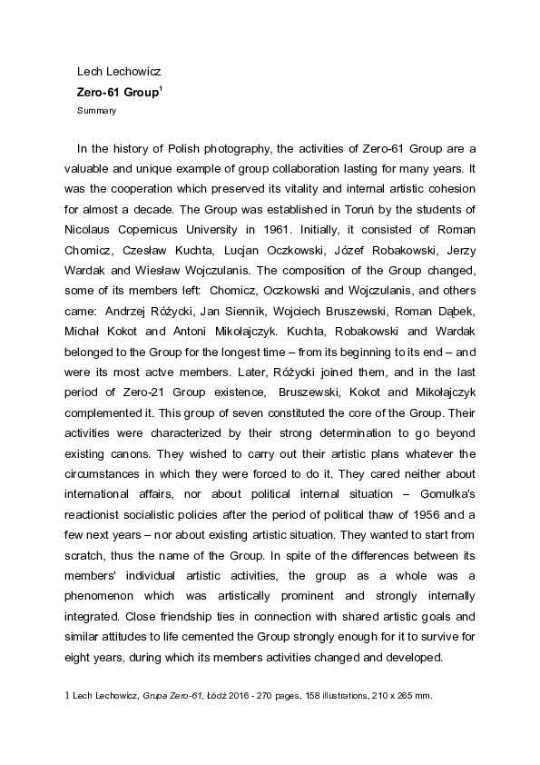 (DOC) Lech Lechowicz, Grupa Zero-61, book summary | Lech Lechowicz - Academia.edu