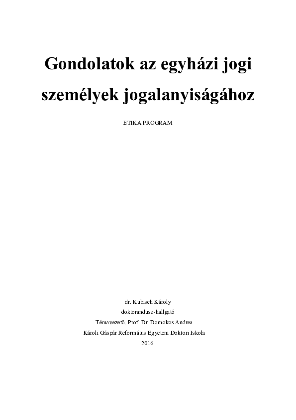 (PDF) dr. Kubisch Károly: Gondolatok az egyházi jogi személyek ...