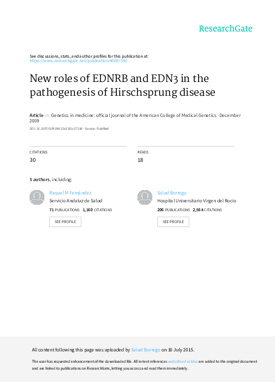 (PDF) New roles of EDNRB and EDN3 in the pathogenesis of Hirschsprung ...