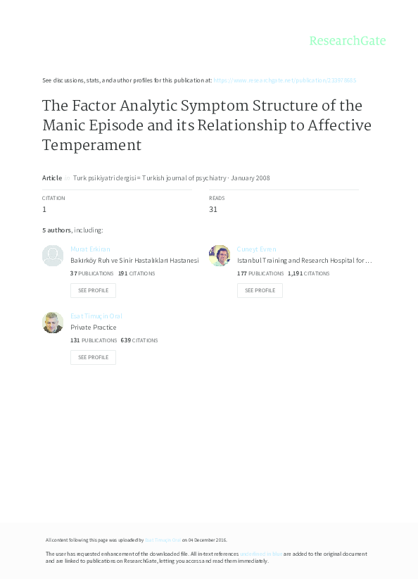 (PDF) The factor analytic symptom structure of manic episode and its ...