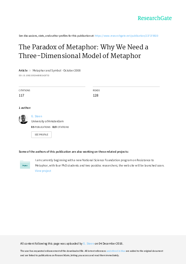 (PDF) The paradox of metaphor: Why we need a three-dimensional model of ...
