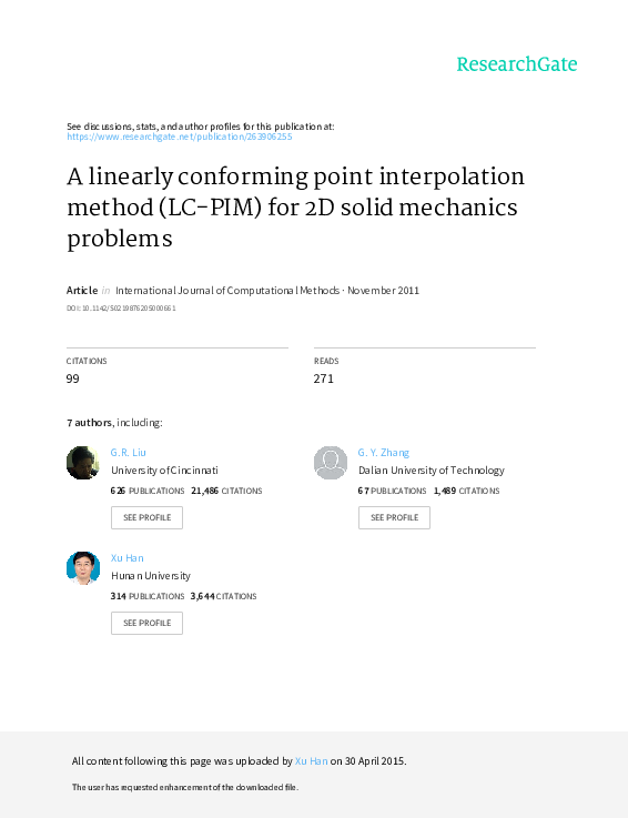 (PDF) A linearly conforming point interpolation method (LC-PIM) for 2D solid mechanics problems