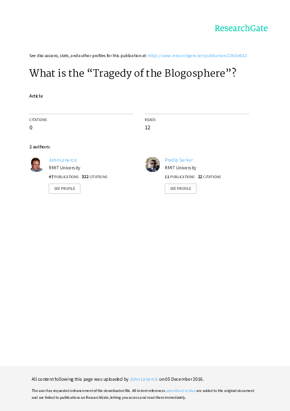 (PDF) What is the Tragedy of the Blogosphere