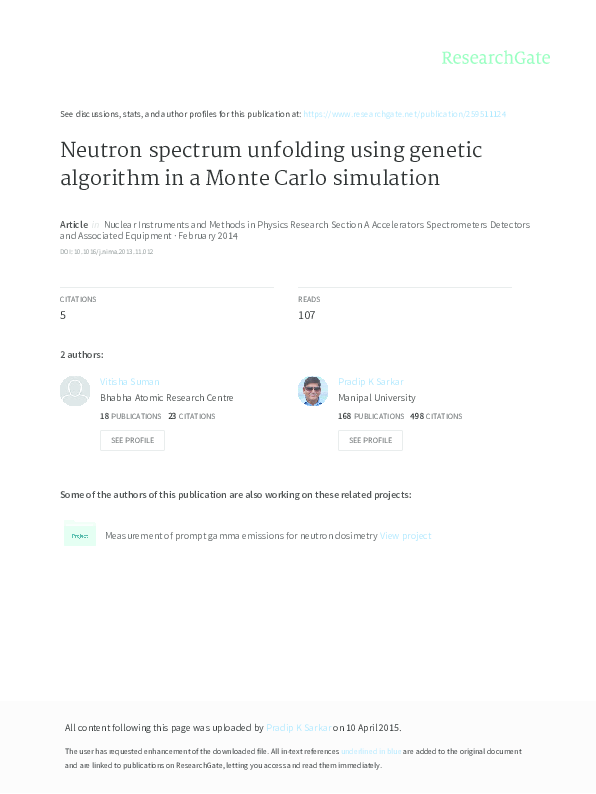 Pdf Neutron Spectrum Unfolding Using Genetic Algorithm In A Monte