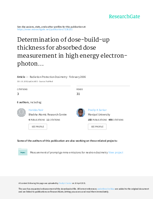 (PDF) Determination of dose-build-up thickness for absorbed dose measurement in high energy ...