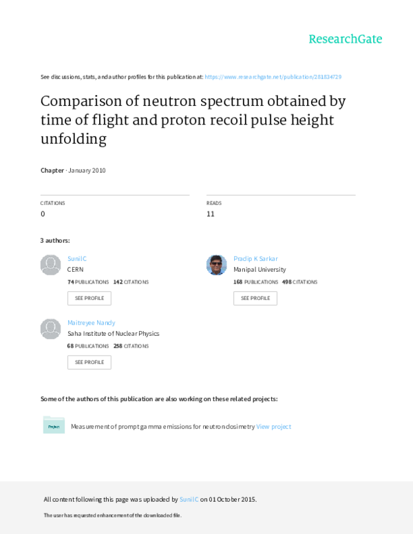 (PDF) Comparison of neutron spectrum obtained by time of flight and proton recoil pulse height ...