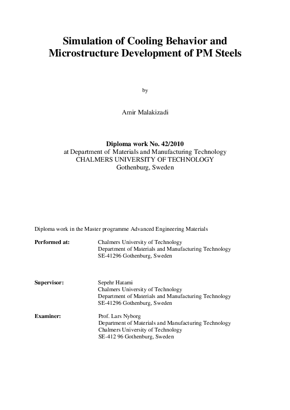 (PDF) Simulation of Cooling Behavior and Microstructure Development of PM Steels
