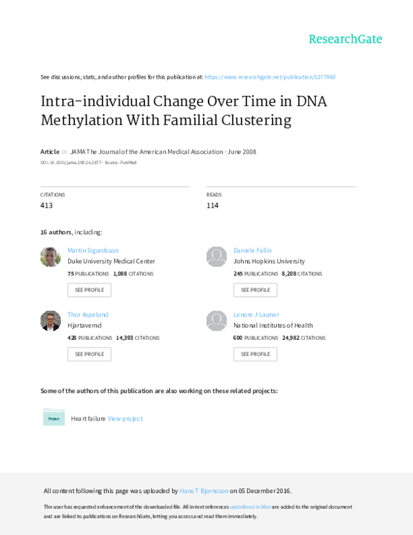 (PDF) Intra-individual change over time in DNA methylation with ...