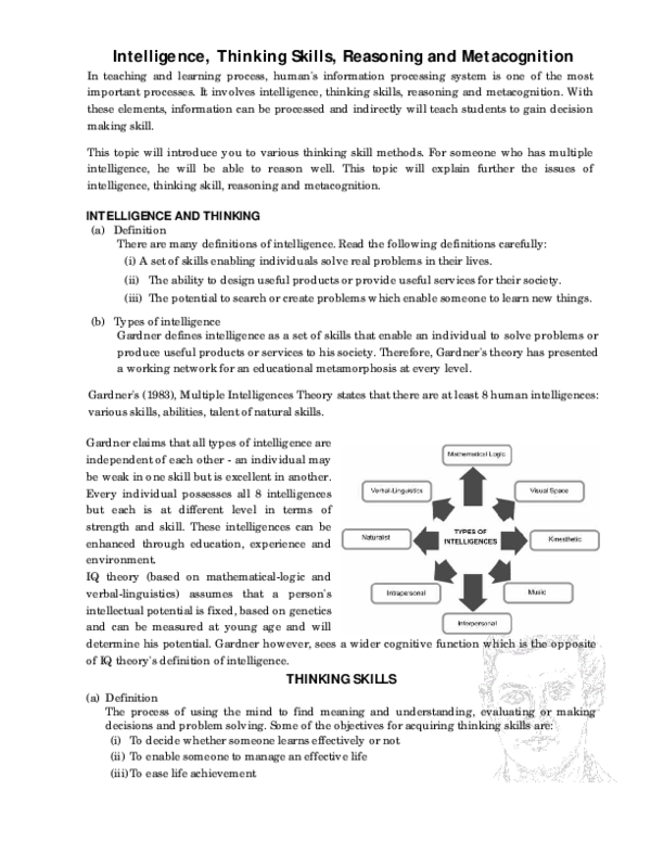 (PDF) Intelligence, Thinking Skills, Reasoning and Metacognition