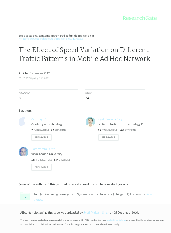 Pdf The Effect Of Speed Variation On Different Traffic Patterns In Mobile Ad Hoc Network