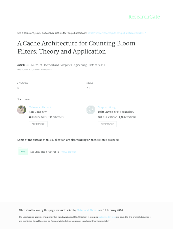 (PDF) A Cache Architecture for Counting Bloom Filters: Theory and ...