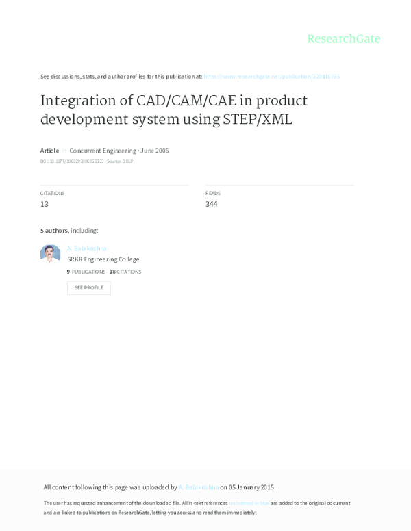 Pdf Integration Of Cad Cam Cae In Product Development System Using