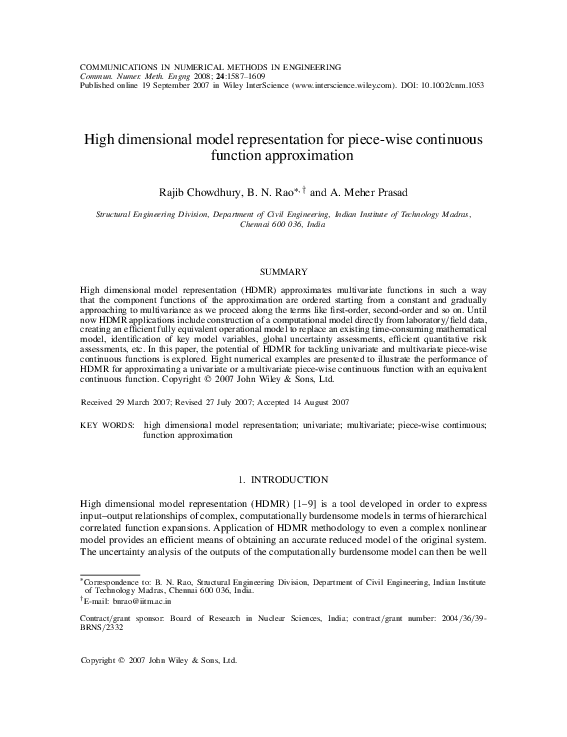 (PDF) High dimensional model representation for piece-wise continuous ...