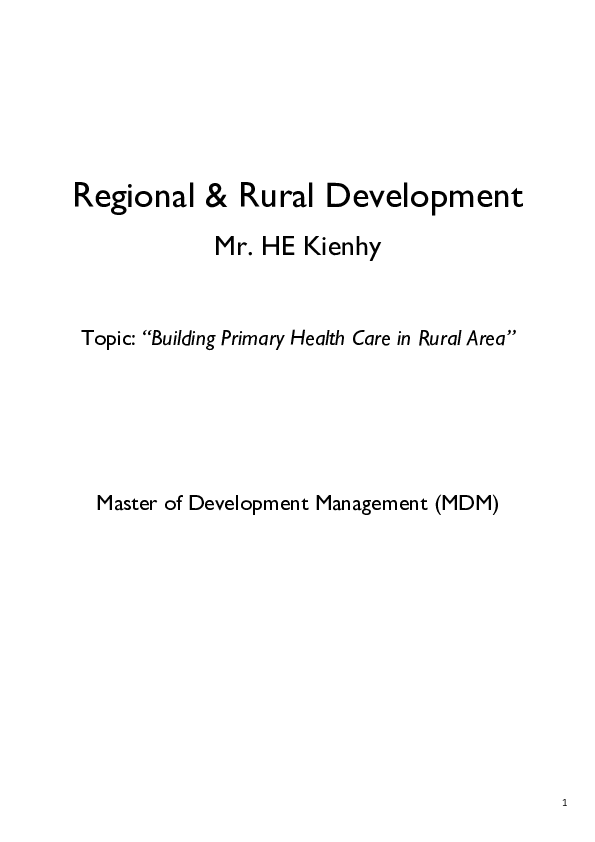 (PDF) Regional & Rural Development Topic: " Building Primary Health ...