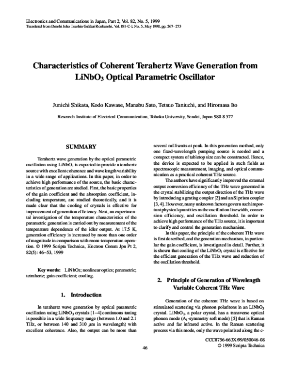Pdf Characteristics Of Coherent Terahertz Wave Generation From Linbo3