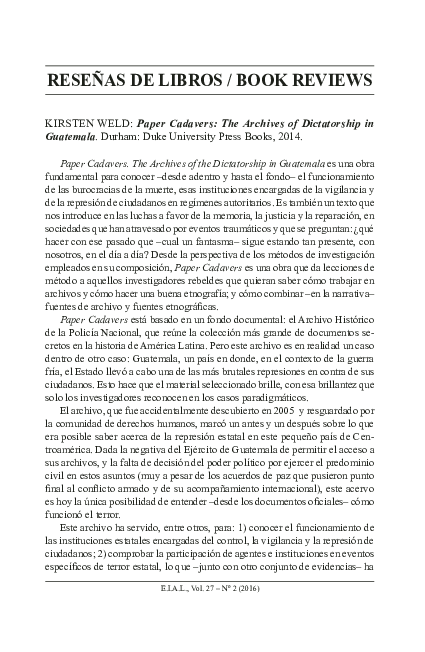 (PDF) Reseña de: Paper Cadavers: The Archives of Dictatorship in ...