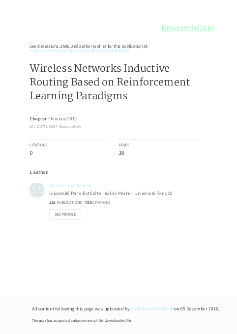 Pdf Wireless Networks Inductive Routing Based On Reinforcement Learning Paradigms