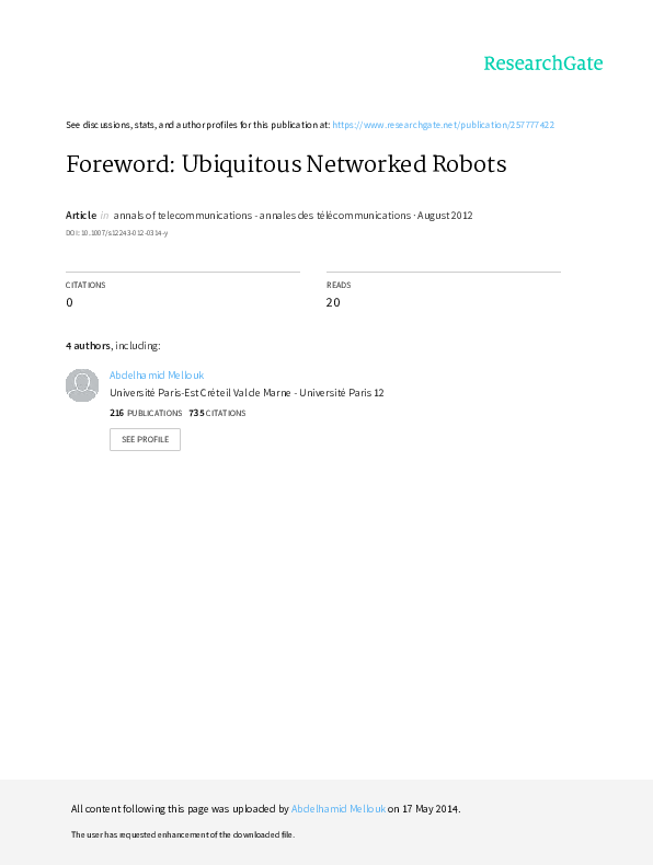 (PDF) Ubiquitous networked robots