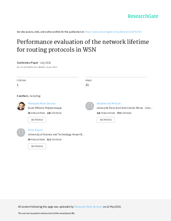 Pdf Performance Evaluation Of The Network Lifetime For Routing
