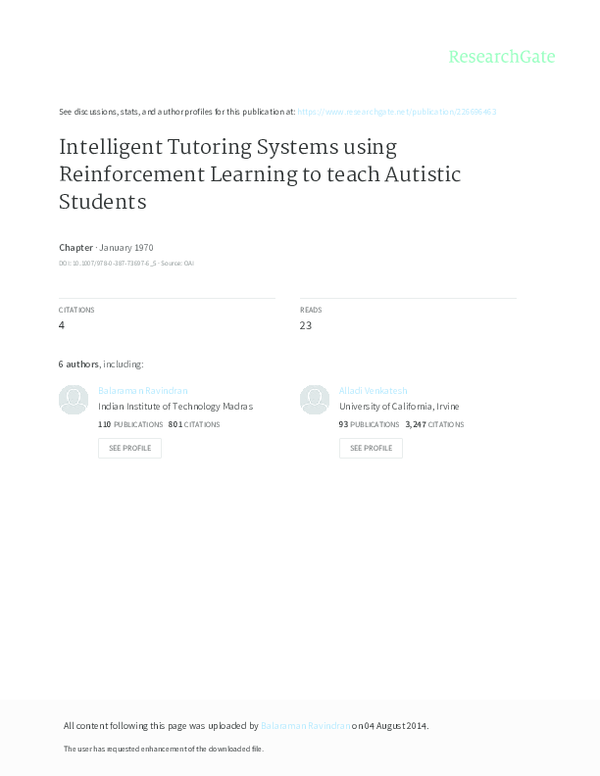 (PDF) Intelligent Tutoring Systems using Reinforcement Learning to ...