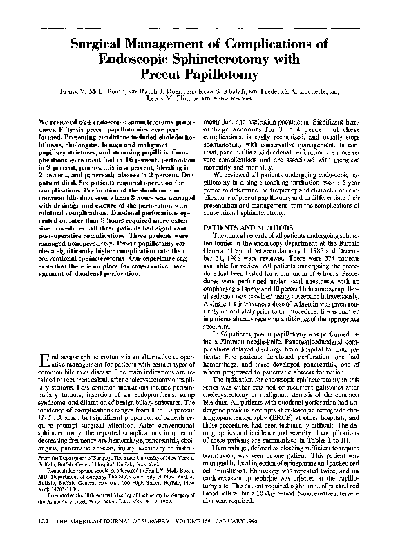 (PDF) Surgical management of complications of endoscopic sphincterotomy ...