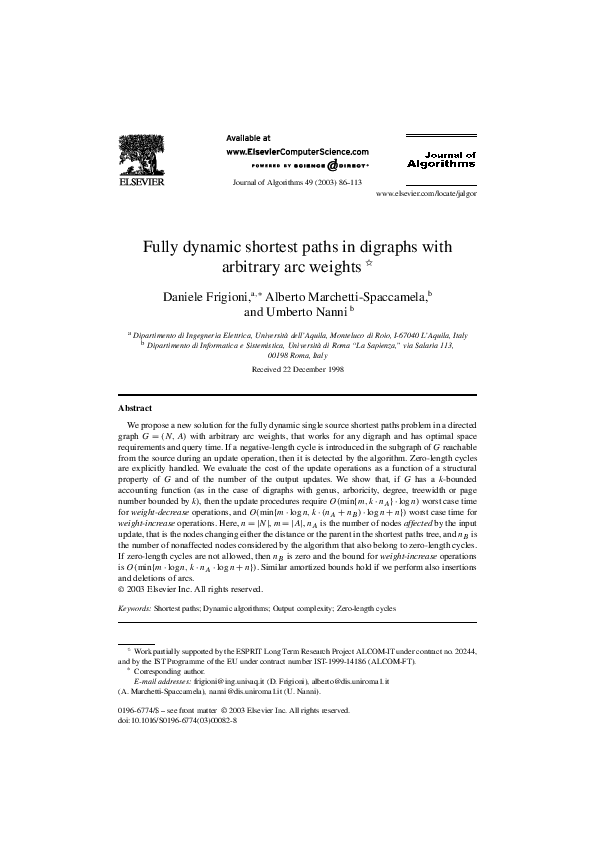 Pdf Fully Dynamic Shortest Paths In Digraphs With Arbitrary Arc Weights