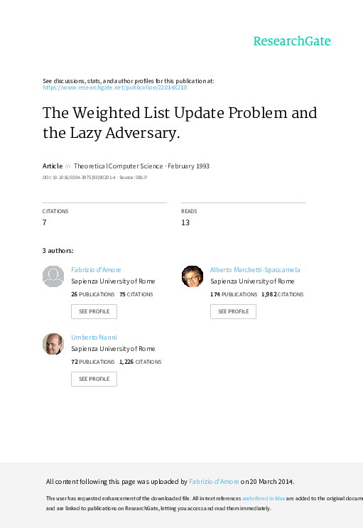 (PDF) The weighted list update problem and the lazy adversary