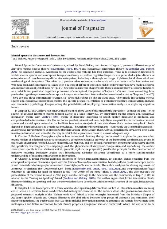 Pdf Mental Spaces In Discourse And Interaction Todd Oakley Anders Hougaard Eds John