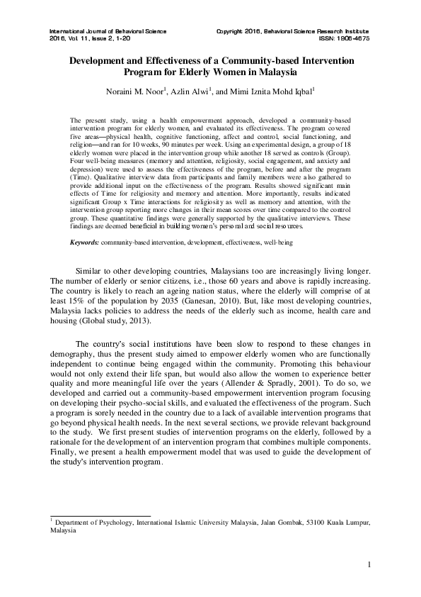 (PDF) Development and Effectiveness of a Community-based Intervention ...