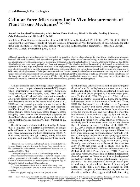 (PDF) Cellular Force Microscopy for in Vivo Measurements of Plant ...