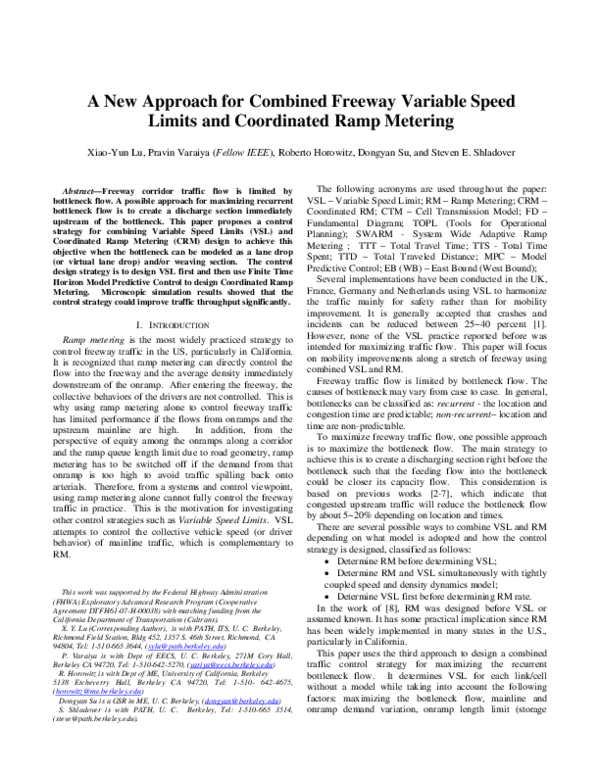 Pdf Combining Variable Speed Limits With Ramp Metering For Freeway