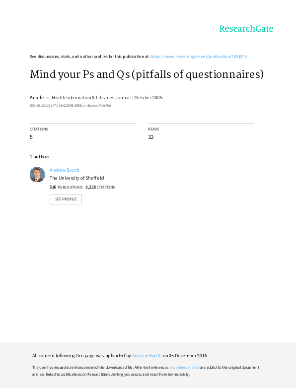 (PDF) Mind your Ps and Qs (pitfalls of questionnaires)